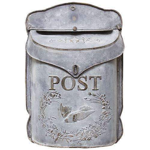 Vintage Galvanized Metal Post Box - Wall Hung Decorative Mail Box